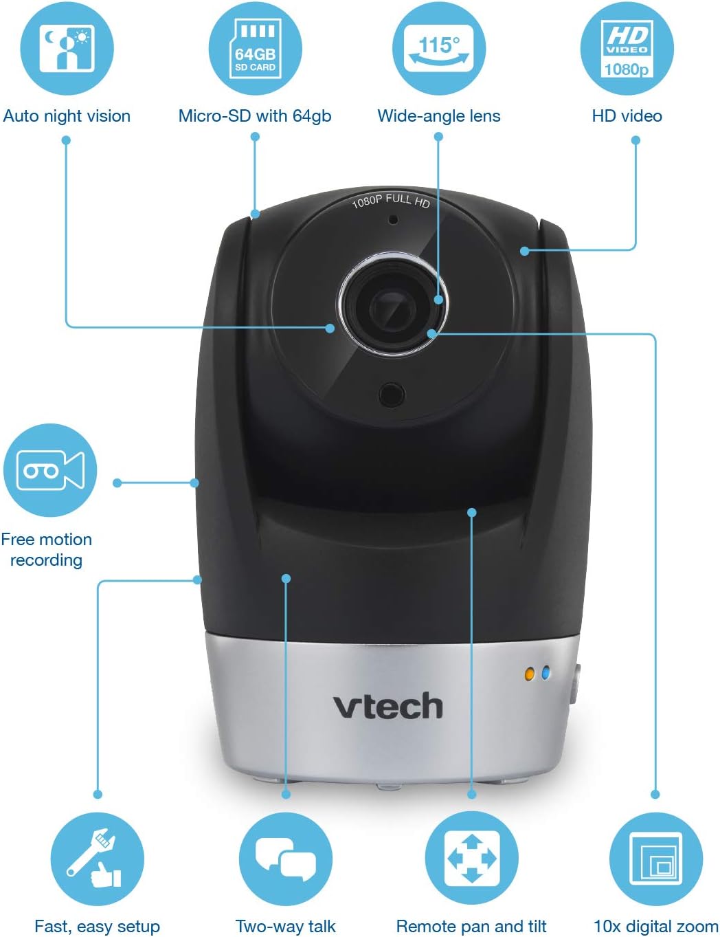 VTech VC9511 Wi-Fi IP Camera with 1080p Full HD, Remote Pan & Tilt ...